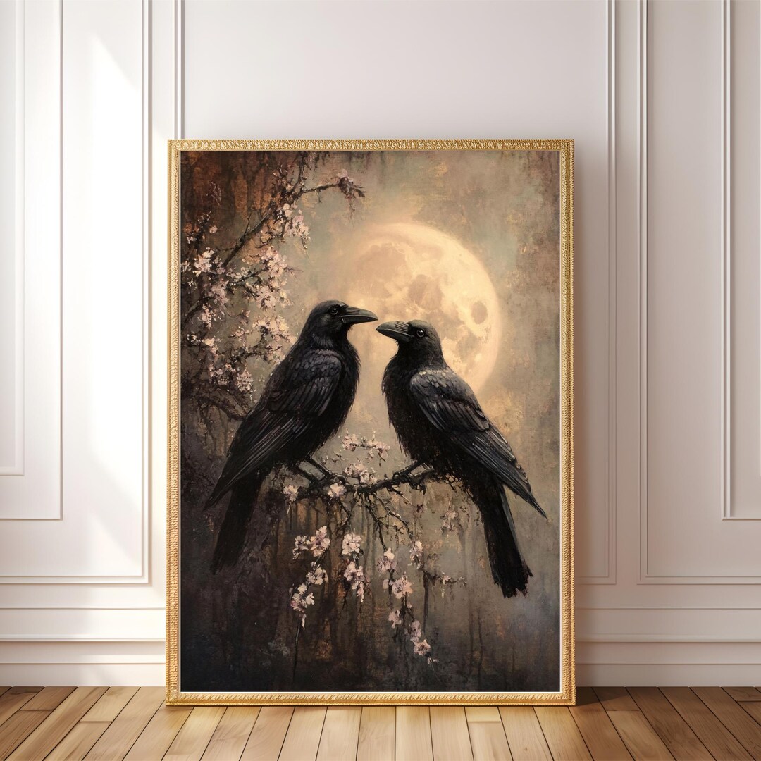 PRINTABLE Gothic Raven Art – Dark Romantic Full Moon Digital Download, Witchy Wall Art, Moody ...