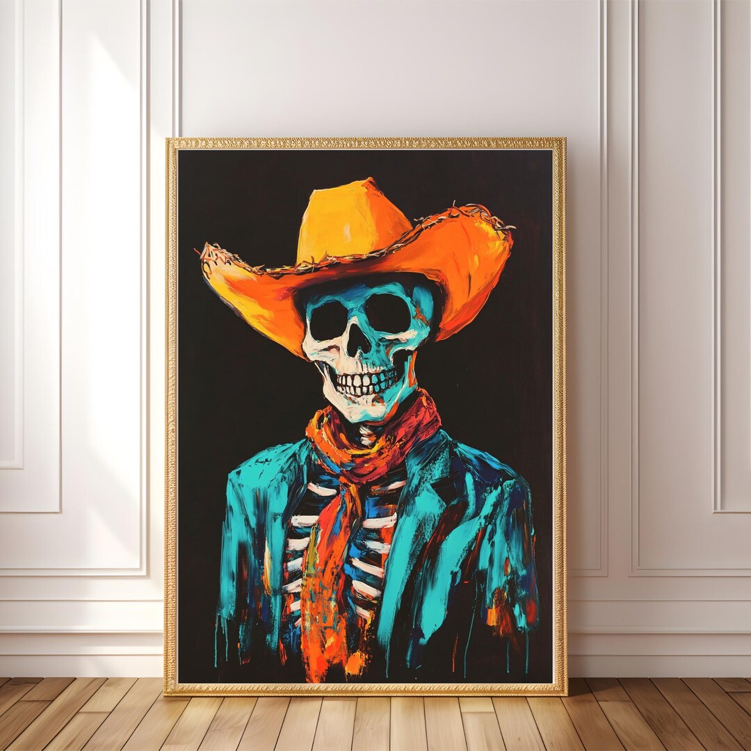 PRINTABLE Neon Skeleton Cowboy Art – Western Gothic Wall Decor, Bold ...
