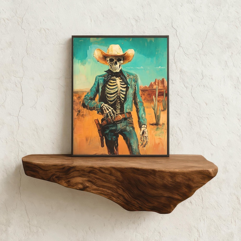 Skeleton Cowboy Wall Art Printable Gothic Western Decor | Retro ...