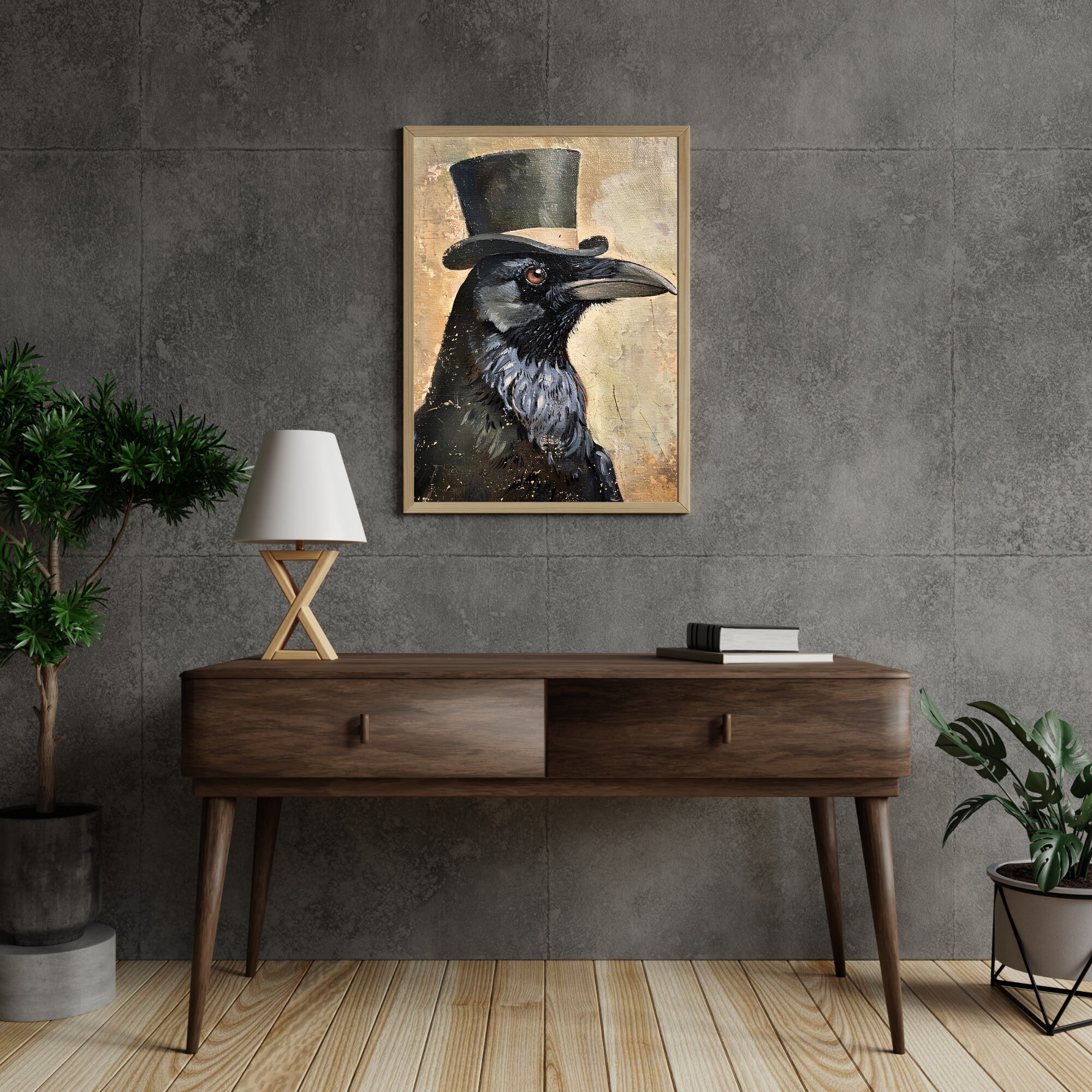 PRINTABLE Victorian Crow Top Hat Oil Painting, Surreal Raven Print ...