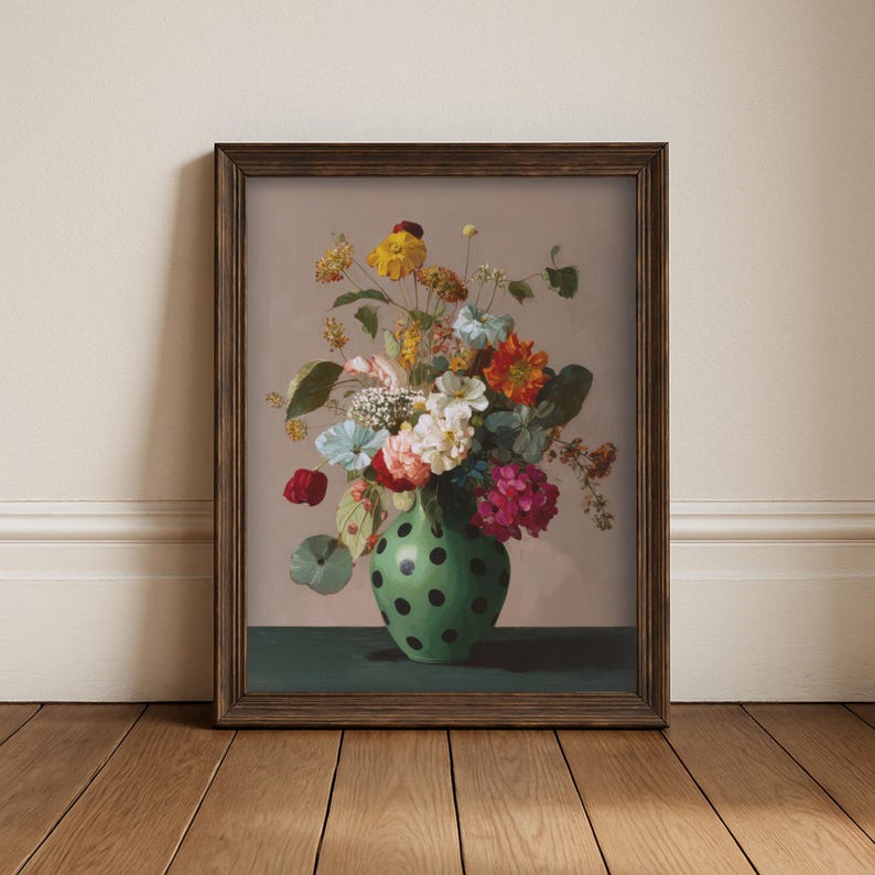 Eclectic Floral Still Life Printable Grandmillenial Art | Dark ...