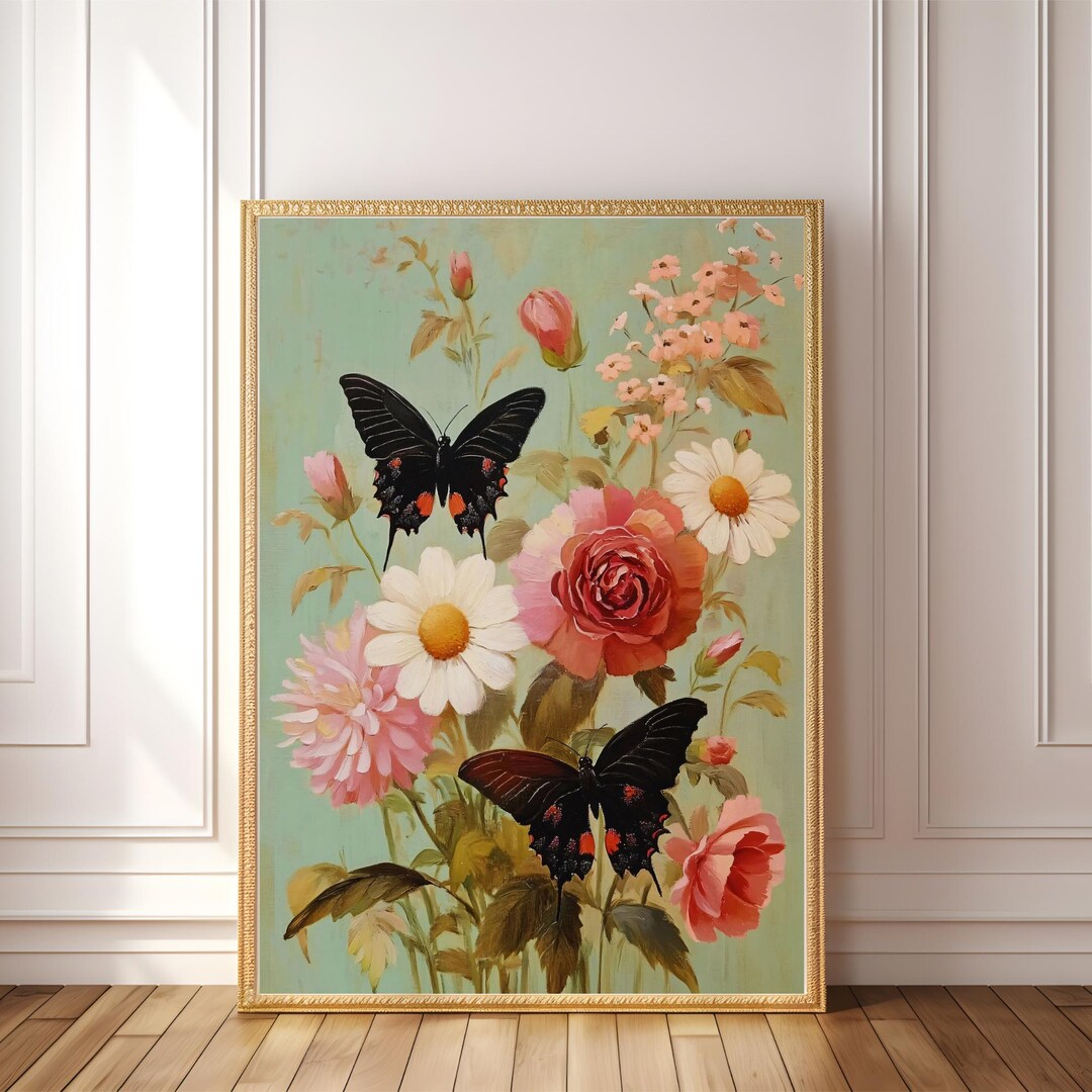 PRINTABLE Floral Moth Painting, Dark Cottagecore, Whimsigoth Decor ...