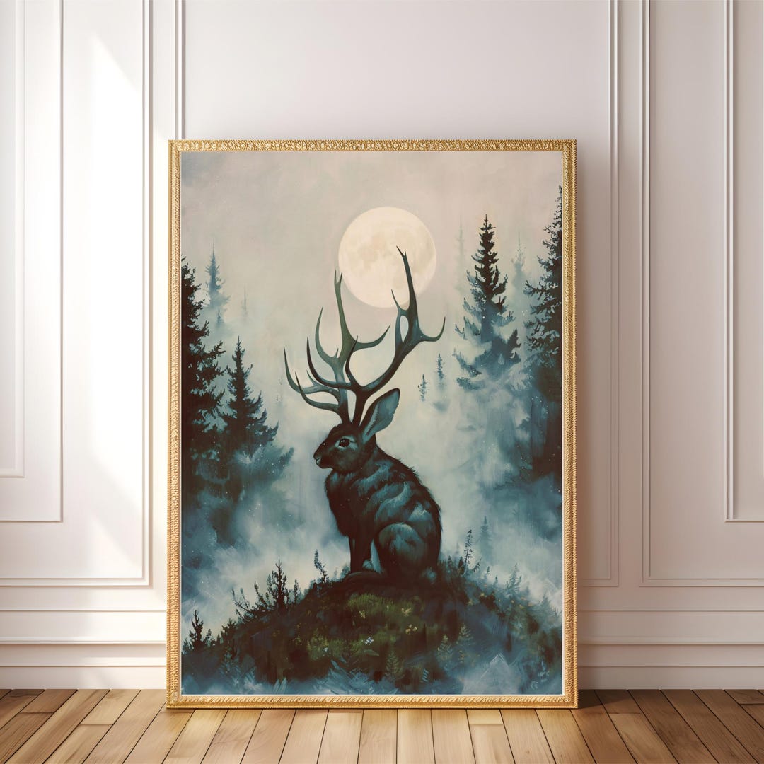 PRINTABLE Jackalope Wall Art | Mystical Forest Creature Print | Dark ...