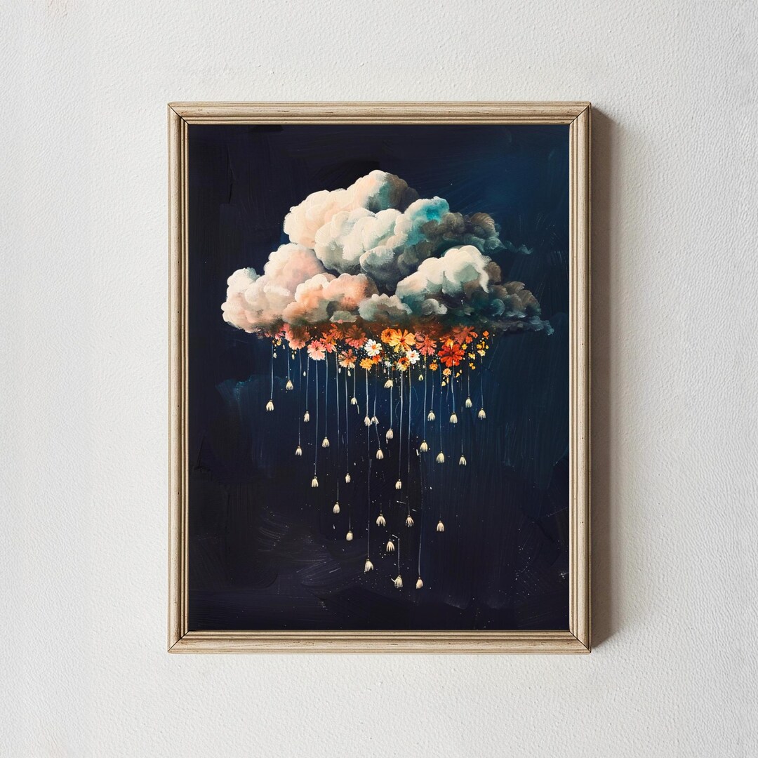 Rain Flowers Digital Art Print | Storm Cloud Painting | Maximalist ...
