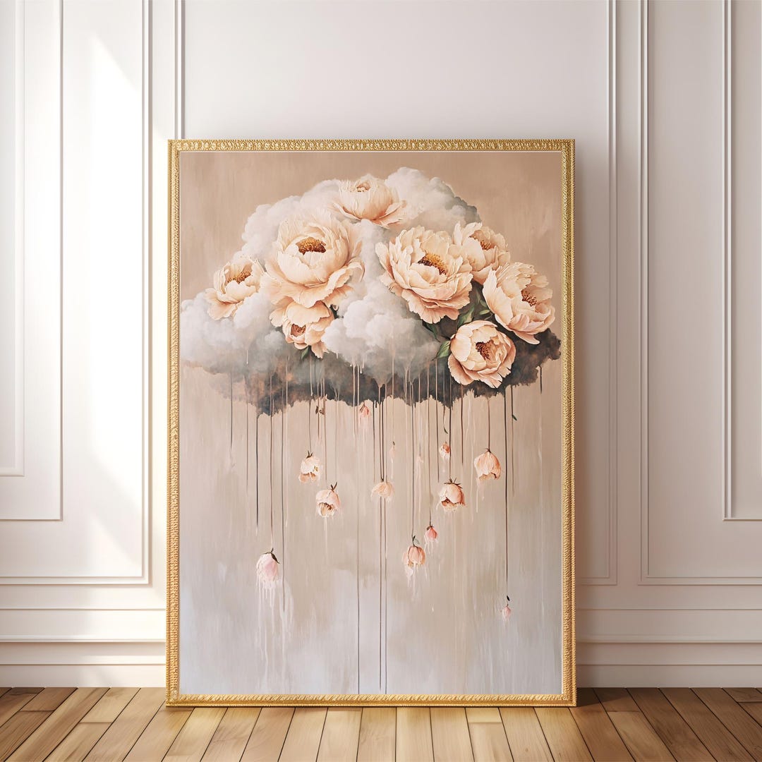PRINTABLE Rain Flowers Cloud Painting, Moody Cottagecore, Boho ...