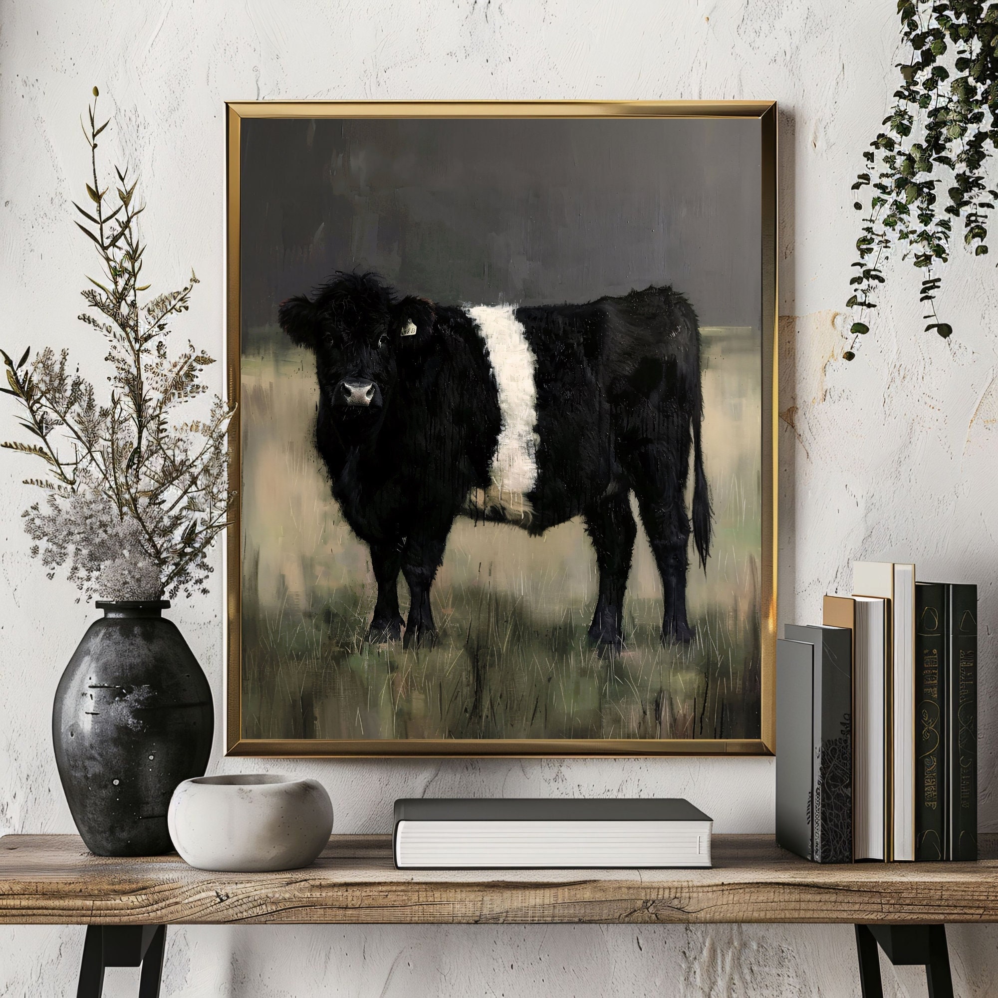 PRINTABLE Dark Boho Cow Oil Painting, Gothic Farmhouse, Moody Wall Art ...