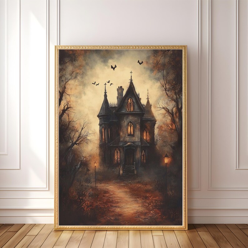 Haunted House Wall Art | Gothic Halloween Digital Print | Spooky Autumn ...