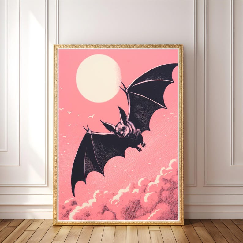 PRINTABLE Whimsigoth Bat Print, Pastel Goth Wall Art, Dark Coquette ...