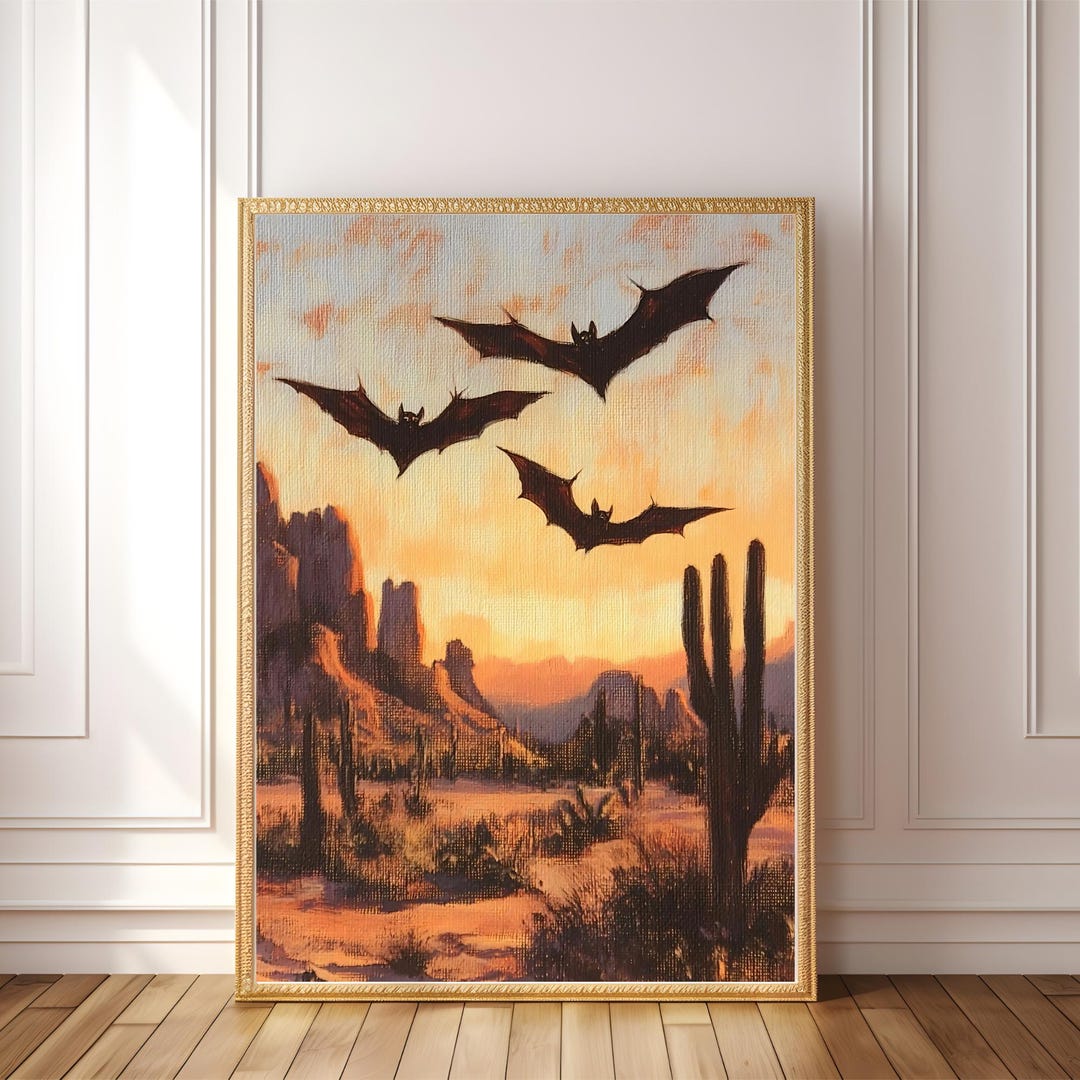 PRINTABLE Desert Bat Art – Gothic Western Wall Decor, Moody Sunset ...
