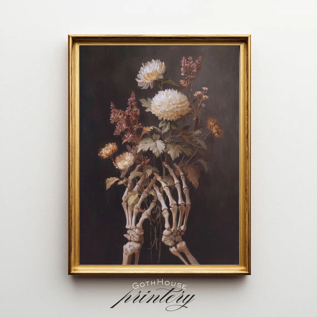 Gothic Floral Skeleton Print | Macabre Wall Art | Witchy Wall Decor ...