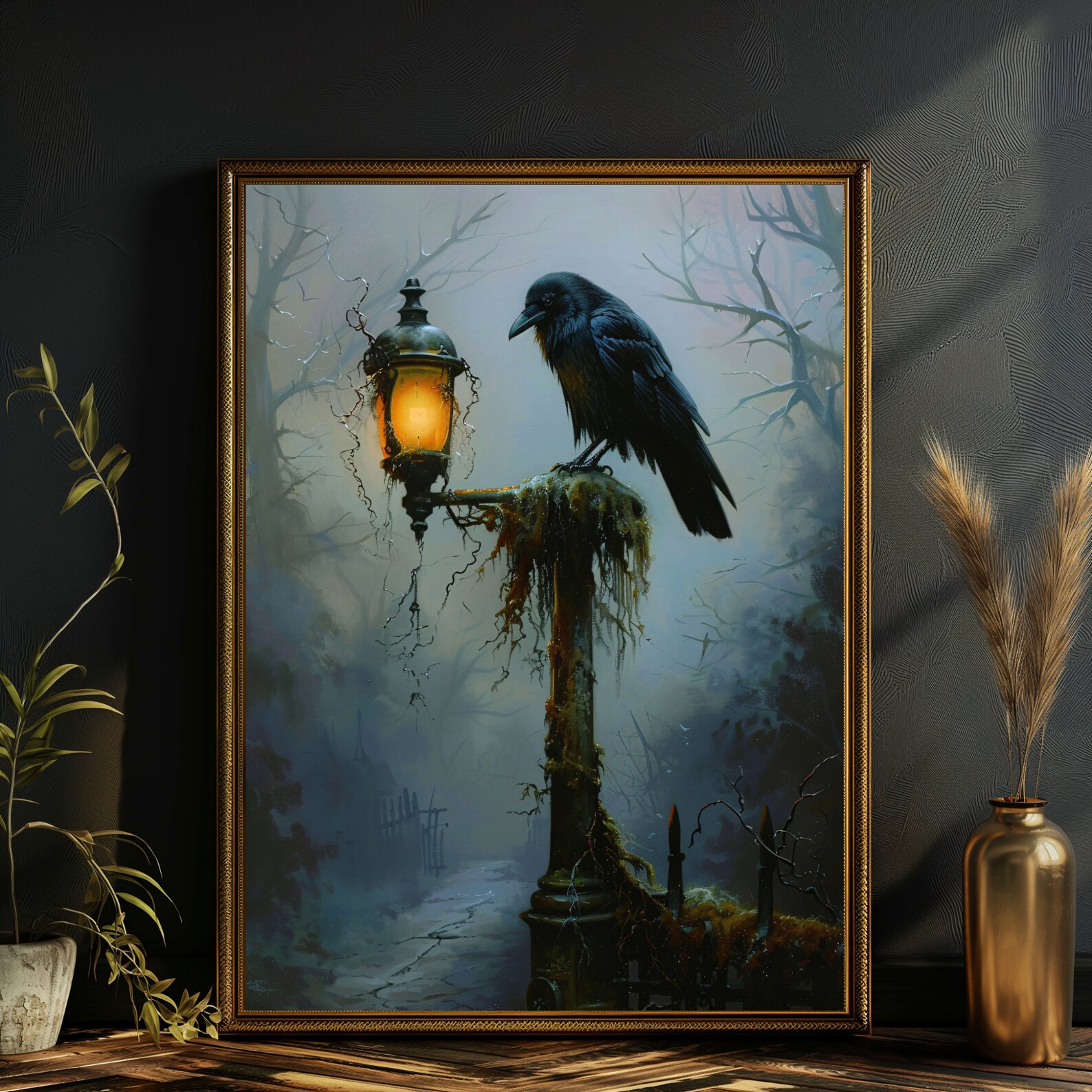PRINTABLE Moody Crow Painting, Haunting Raven Print, Dark Academia Decor, Gothic Wall Art, Dark ...
