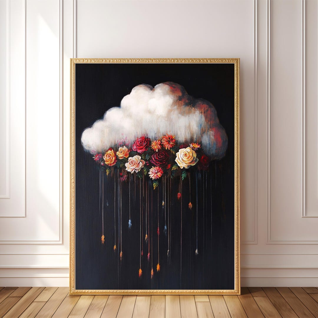PRINTABLE Rain Flowers Cloud Painting, Moody Cottagecore, Boho ...