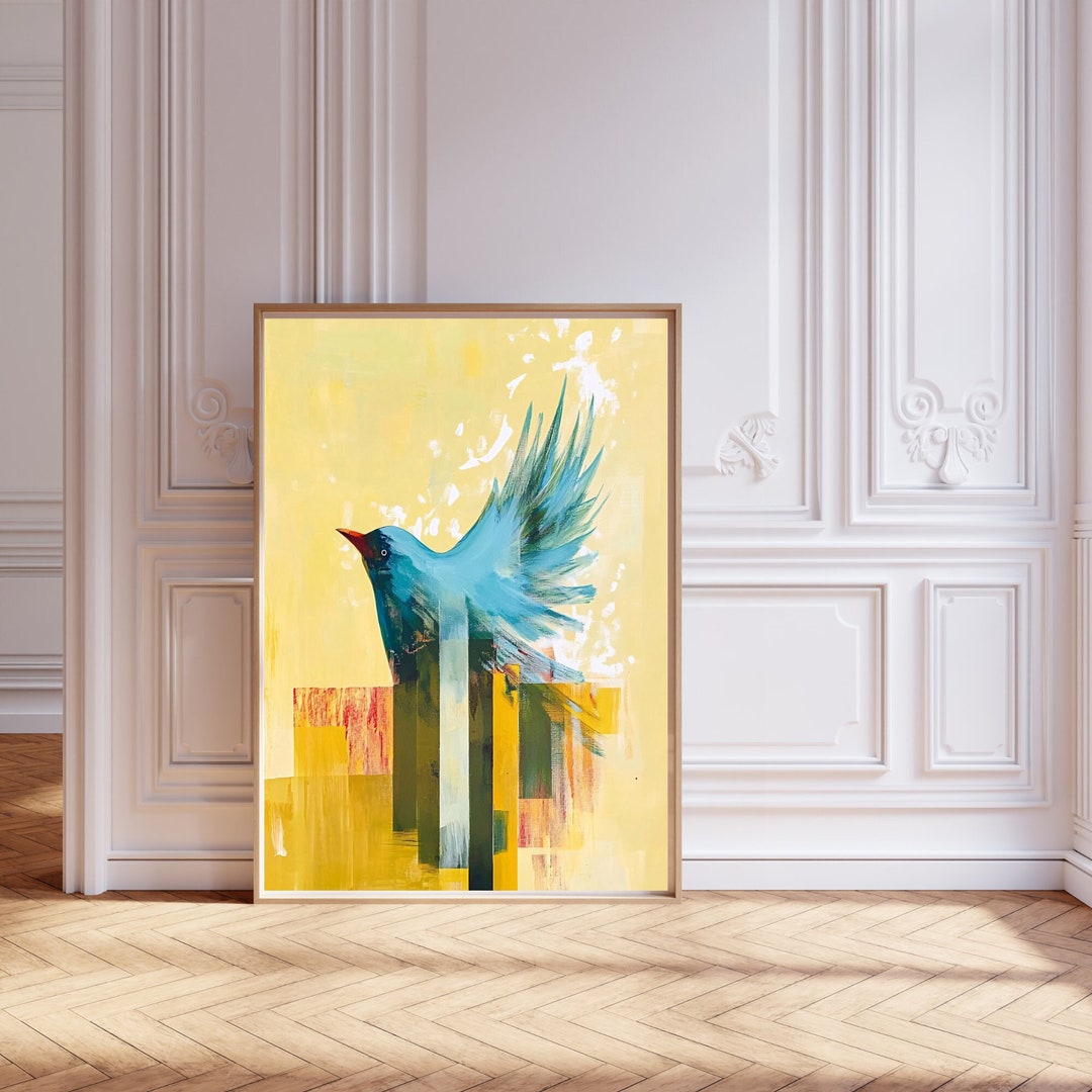 PRINTABLE Abstract Blue Bird Painting, MCM Wall Art, Lemon Graffiti ...