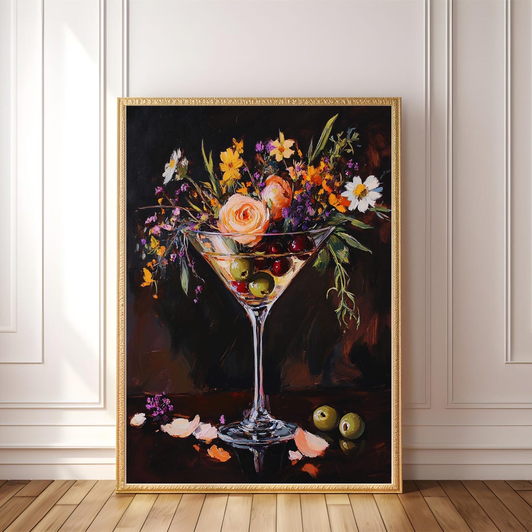 PRINTABLE Floral Martini Art Print – Quirky Botanical Cocktail Wall Art ...