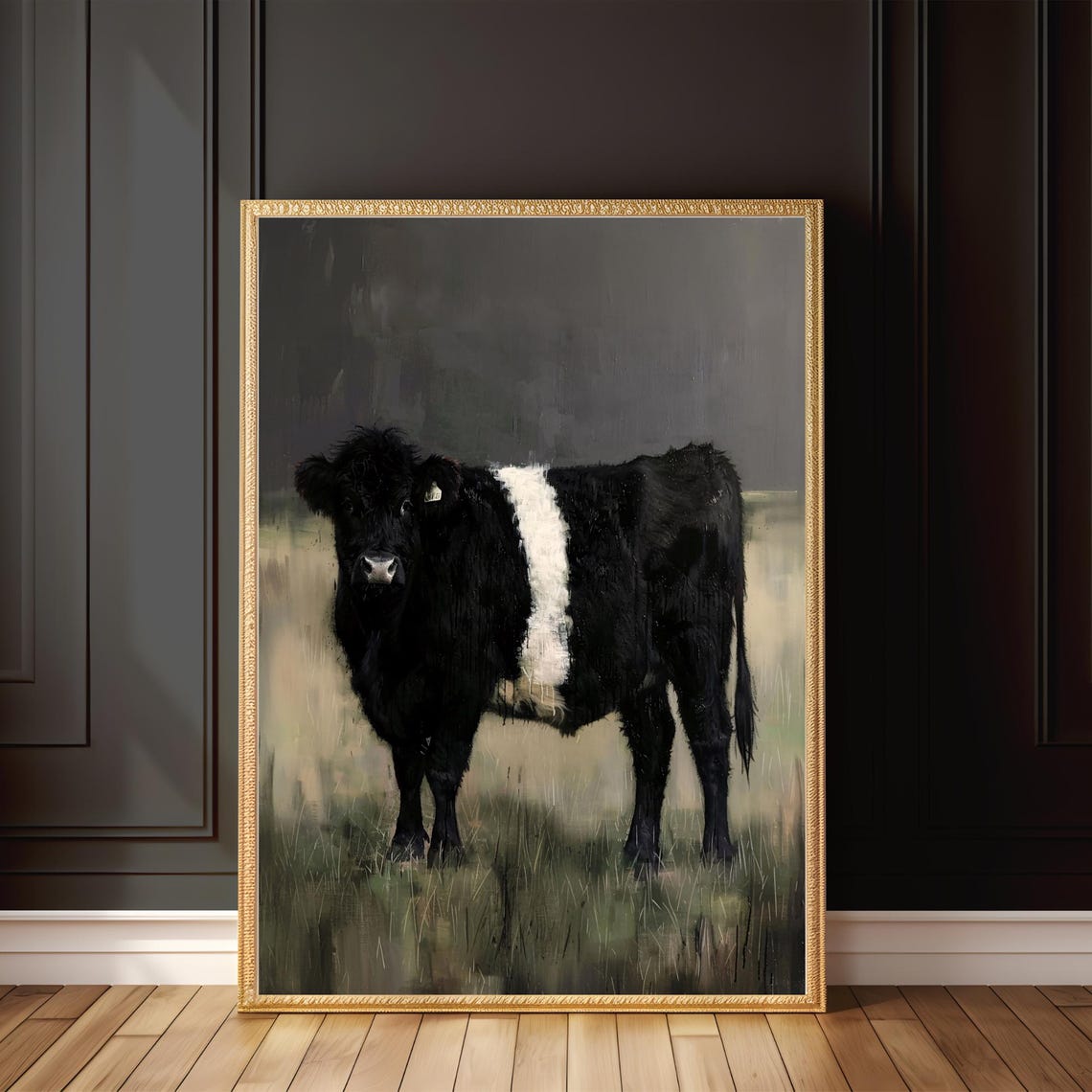 PRINTABLE Dark Boho Cow Oil Painting, Gothic Farmhouse, Moody Wall Art ...