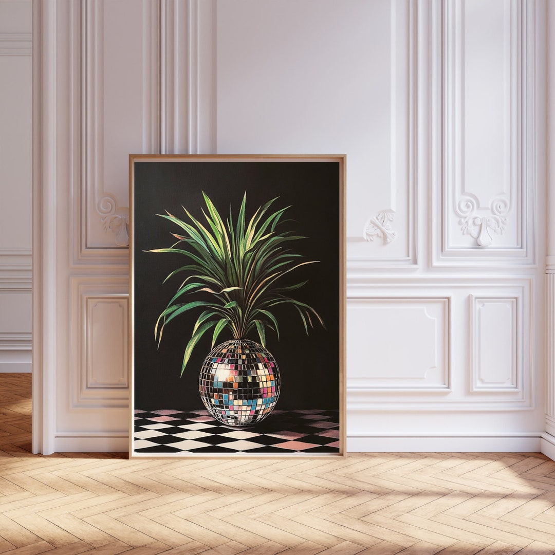 PRINTABLE Disco Ball Botanical Print, Maximalist Funky Poster, Dark MCM ...