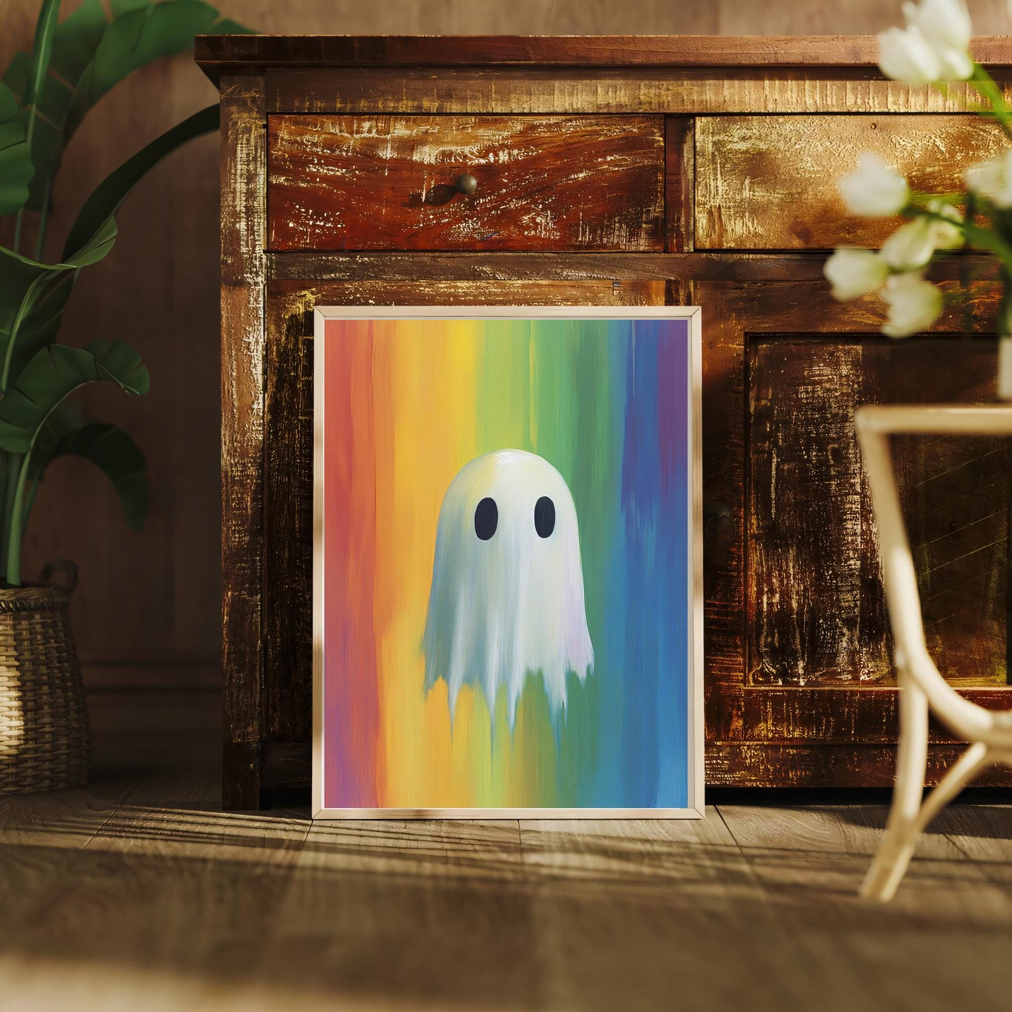 PRINTABLE Rainbow Ghost Painting | Pastel Goth Print | Retro Halloween ...
