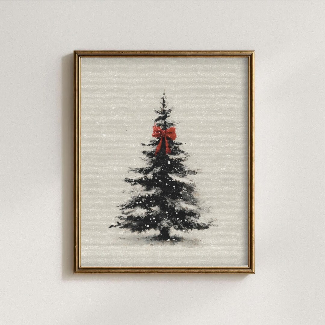 Moody Christmas Tree Wall Art Printable Rustic Winter Farmhouse Decor ...