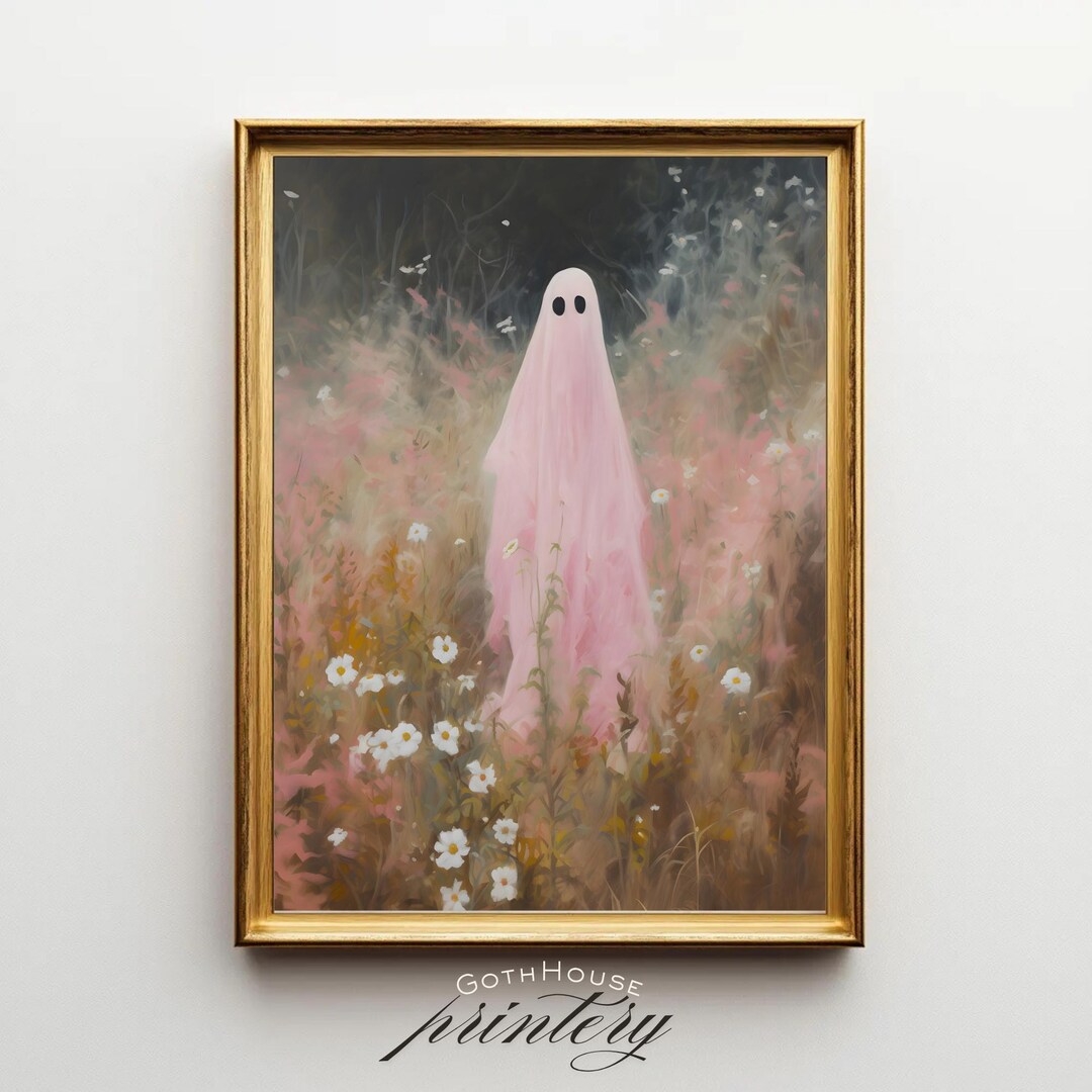 Pink Floral Ghost Painting | Pastel Goth Digital Art Print | Halloween ...