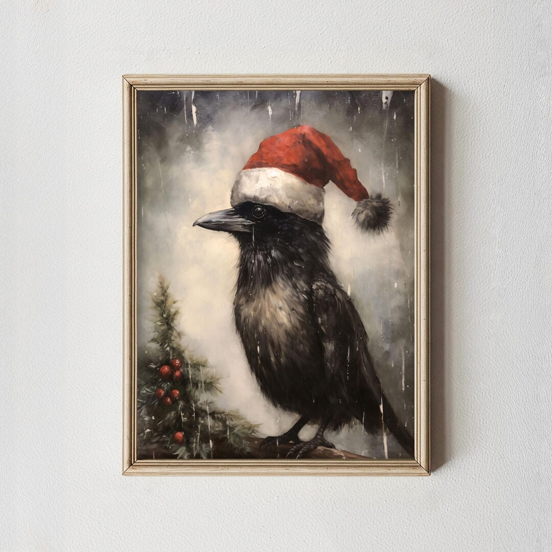 Moody Santa Crow Painting | Gothmas Wall Art | Dark Academia Winter ...