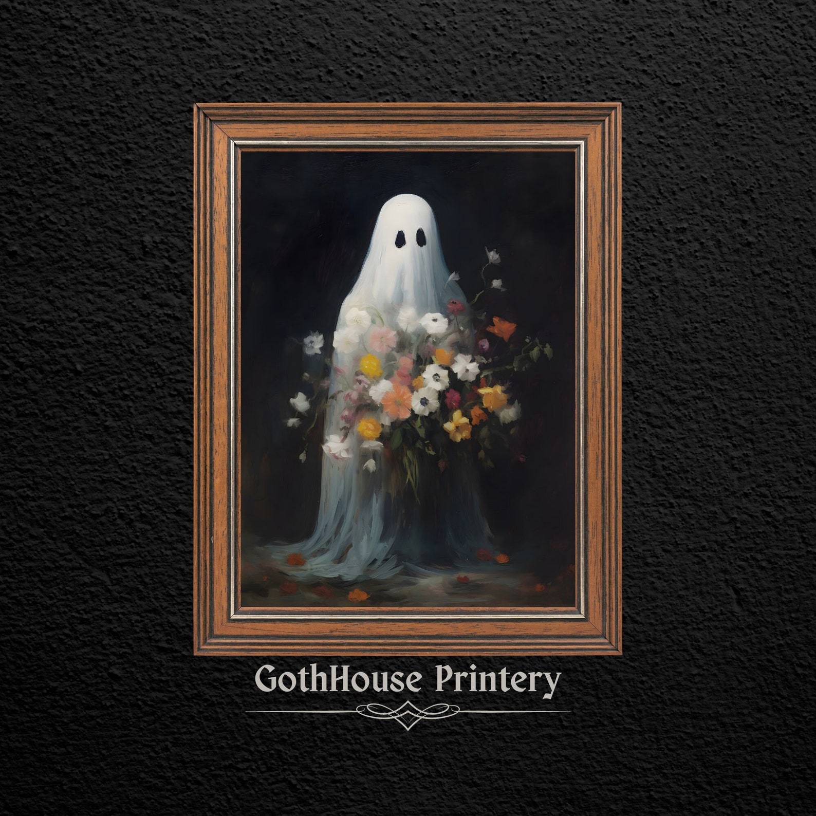 Dark Romantic Ghost Print Cute Ghost Holding Flowers - Etsy