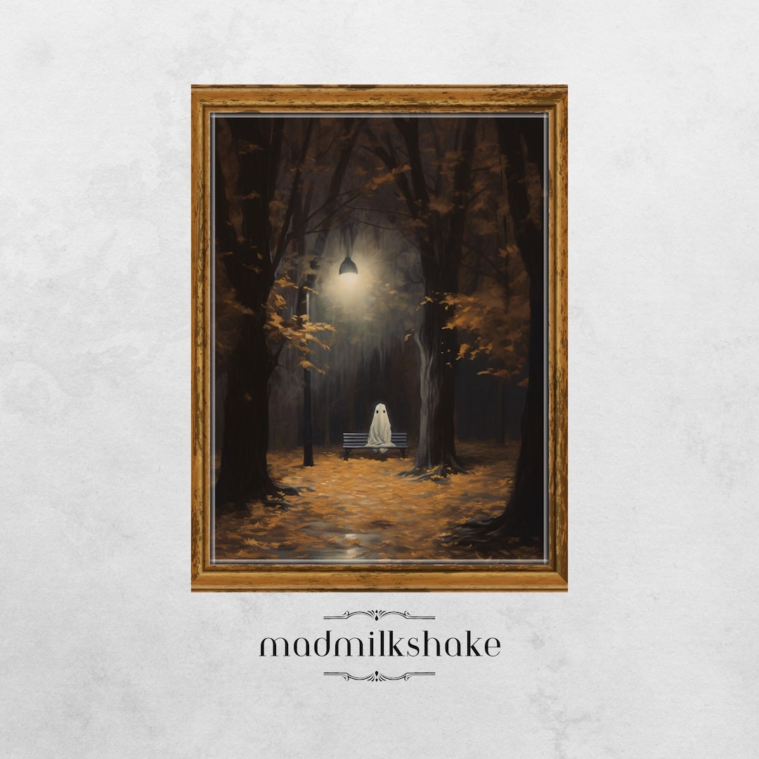 Ghost on a Park Bench Spooky Autumn Halloween Art Print - Etsy