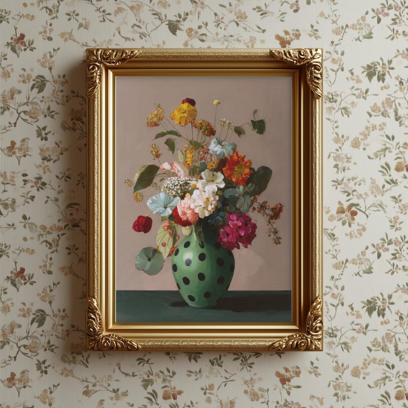 Eclectic Floral Still Life Printable Grandmillenial Art | Dark ...