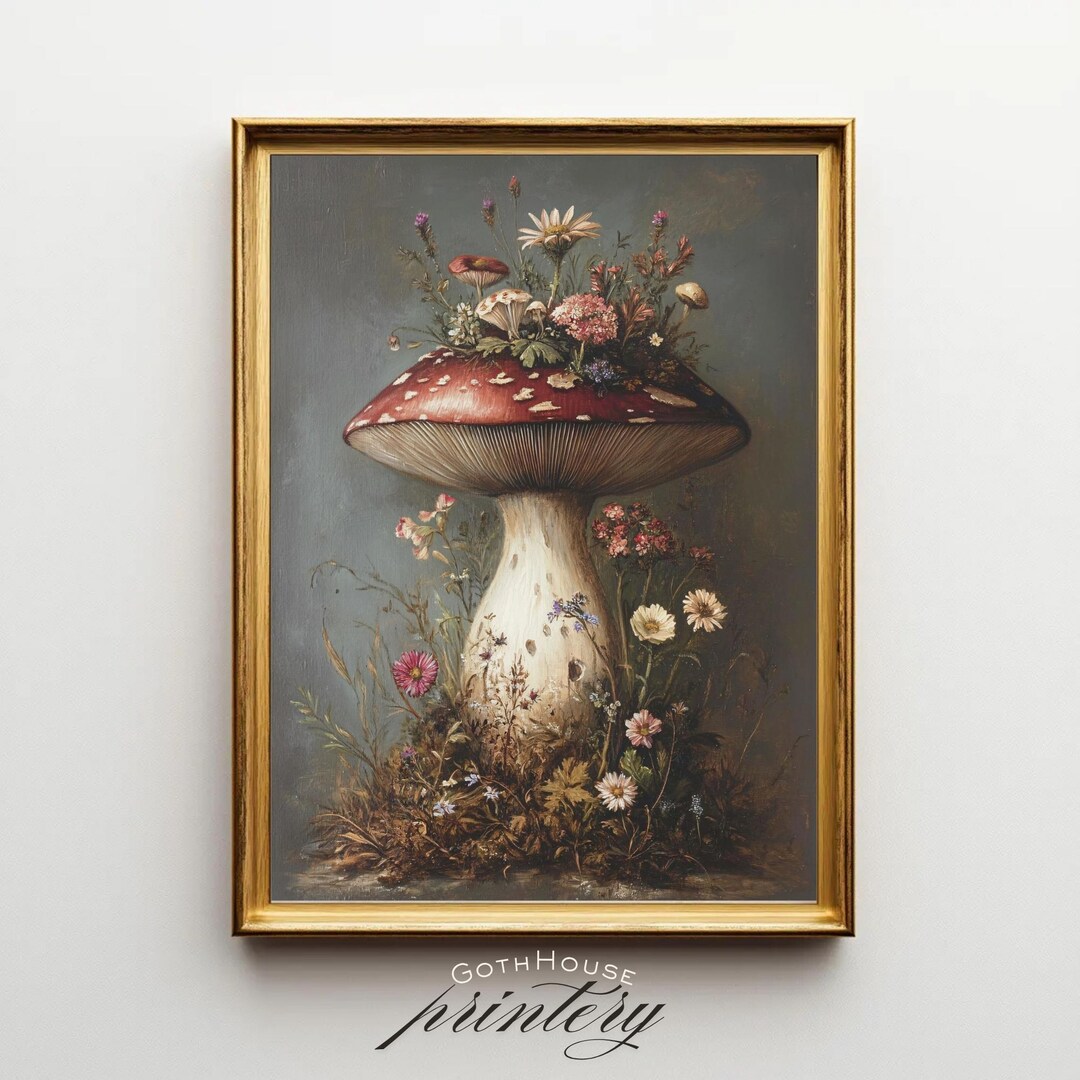 PRINTABLE Mushroom Floral Art | Whimsical Forest Decor | Cottagecore ...