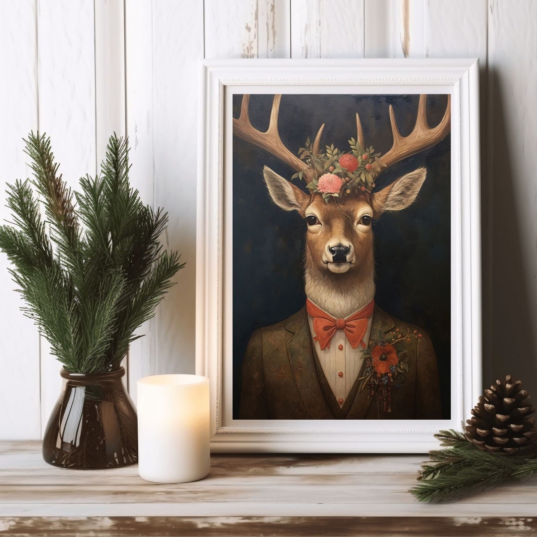 PRINTABLE Holiday Dapper Deer Funny Animal Portrait Moody - Etsy