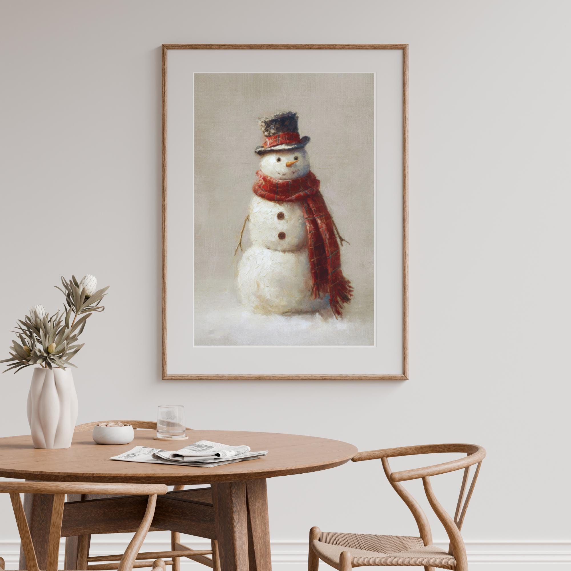 Vintage Snowman Wall Art Printable Rustic Winter Decor | White Holiday ...