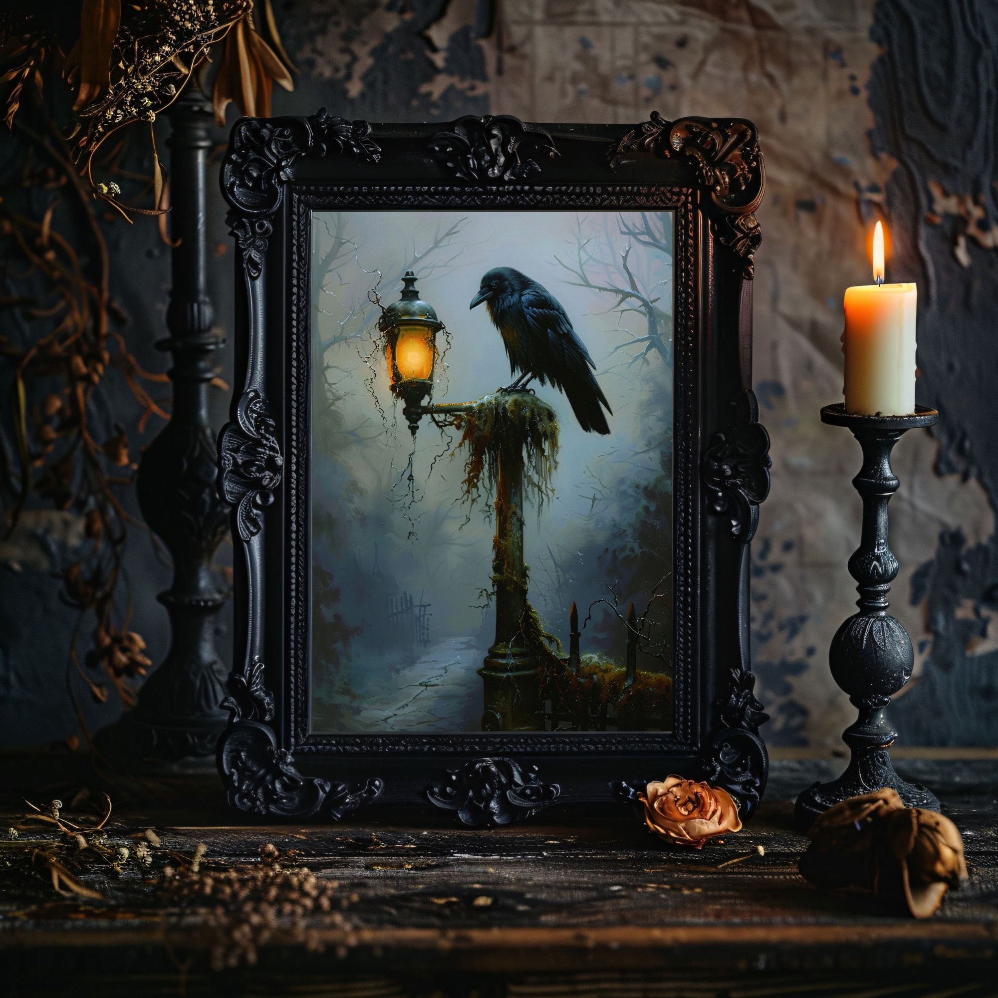 PRINTABLE Moody Crow Painting, Haunting Raven Print, Dark Academia Decor, Gothic Wall Art, Dark ...