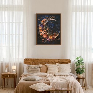 PRINTABLE Moon Pressed Flower Art, Celestial Floral Wall Art, Botanical ...