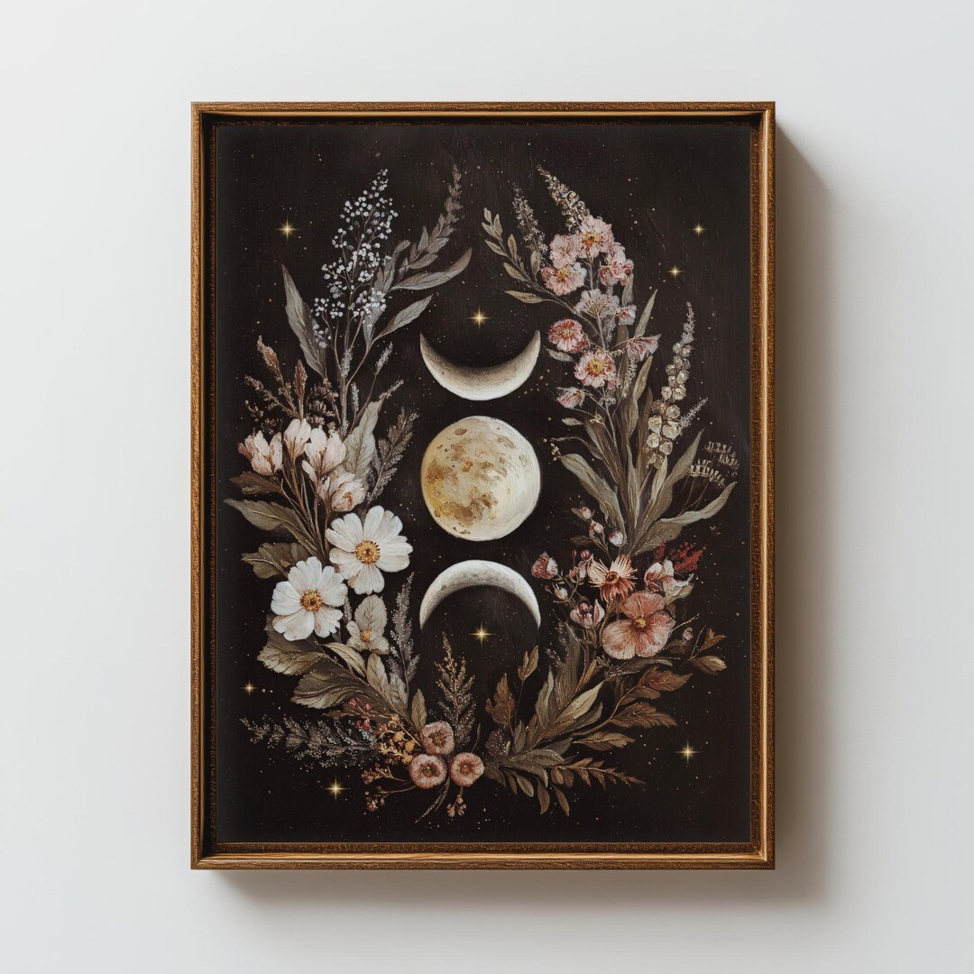 Triple Moon Goddess Wall Art Printable Botanical Lunar Phase Decor ...