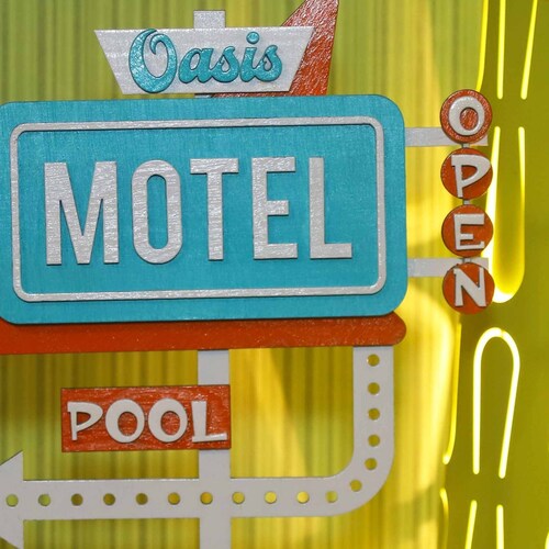 Mid-century Oasis Motel Sign Shelf Sitter Mini Wood Motel - Etsy