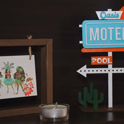 Mid-century Oasis Motel Sign Shelf Sitter Mini Wood Motel - Etsy
