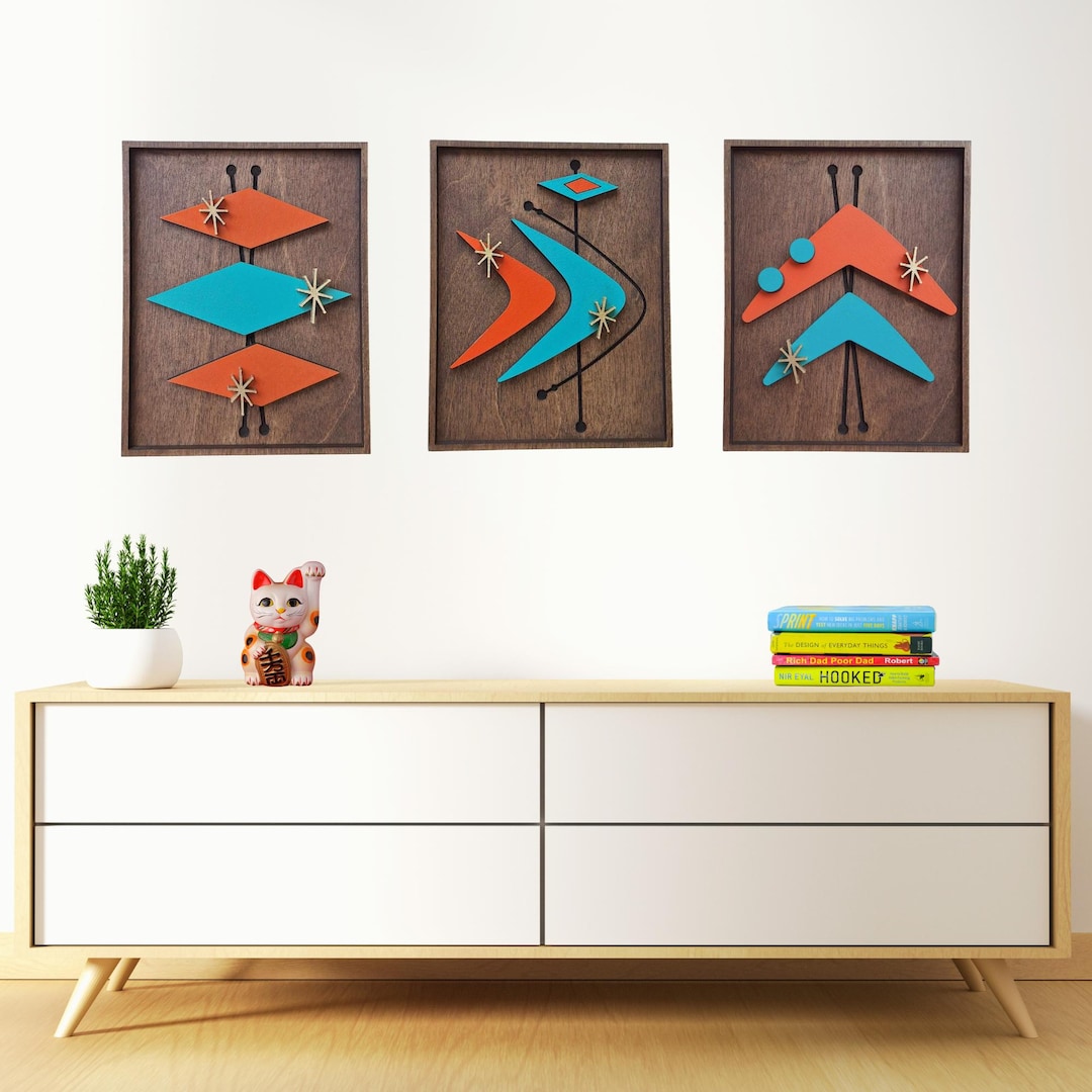Mid-century Modern Atomic Wall Art Set | MCM Wood Panels (set of 3) - Etsy