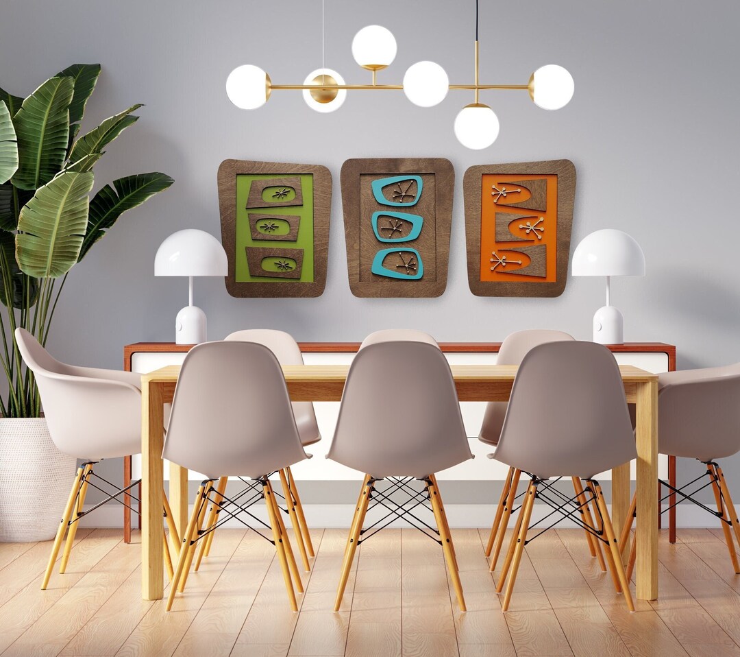 Atomic Mid-century Modern Wood Art Wall Panel Set With Googie Design ...