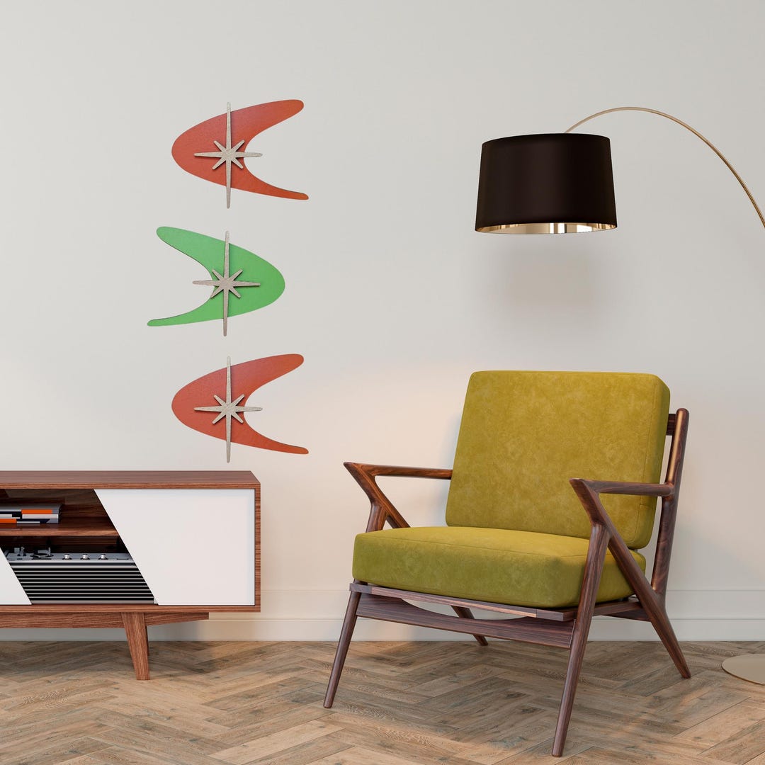 Atomic Mid Century Modern Boomerang Wall Art Set of 3 | Retro Décor ...
