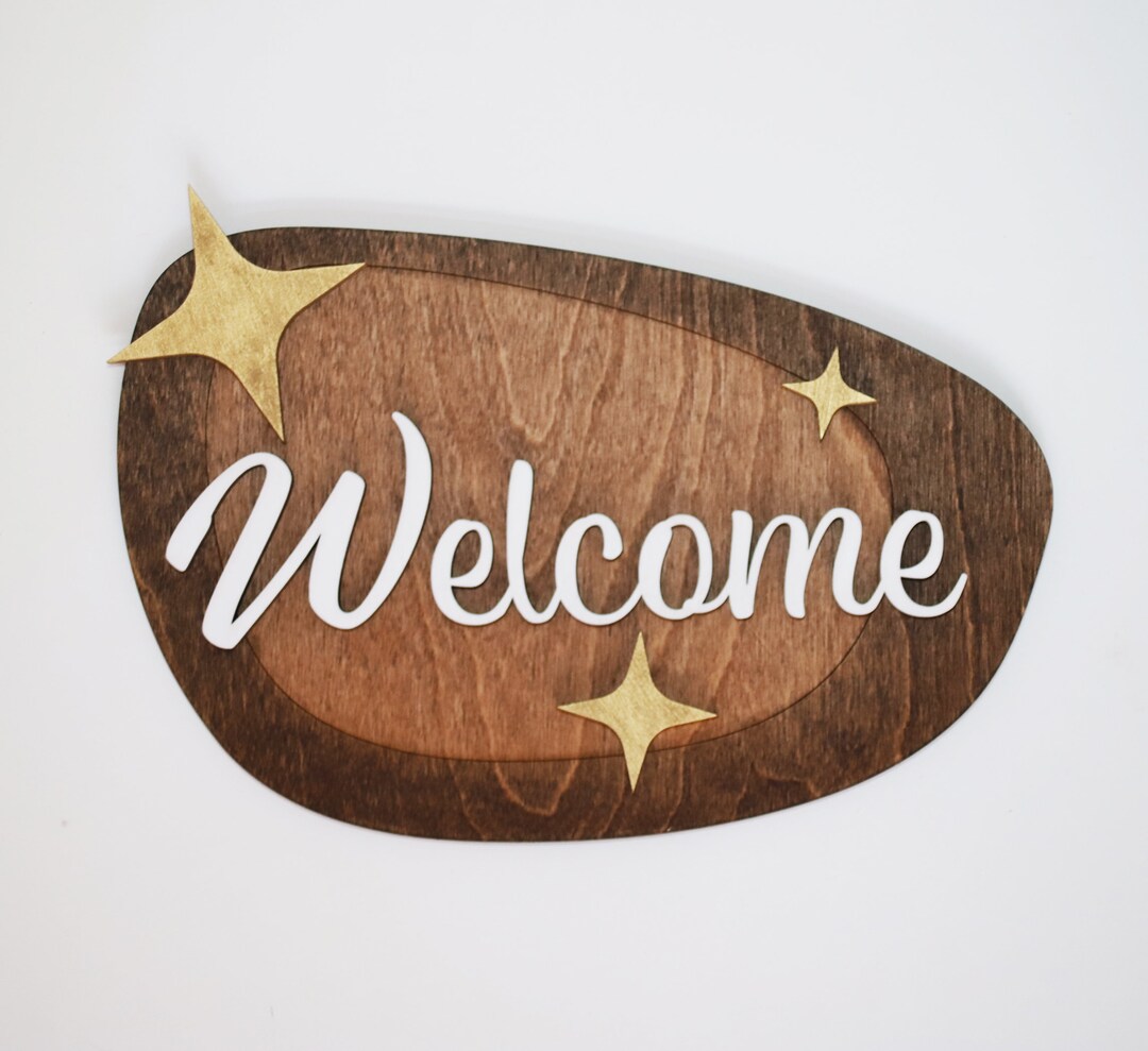 Mid-century Welcome Sign Retro Wood Sign MCM Googie Atomic - Etsy