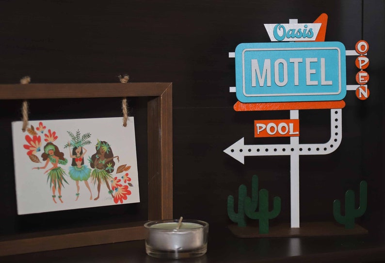 Mid-century Oasis Motel Sign Shelf Sitter Mini Wood Motel - Etsy