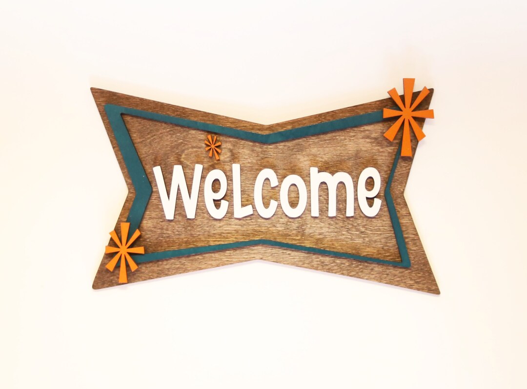 Mid-century 3D Atomic Welcome Sign Bowtie Door Sign MCM - Etsy