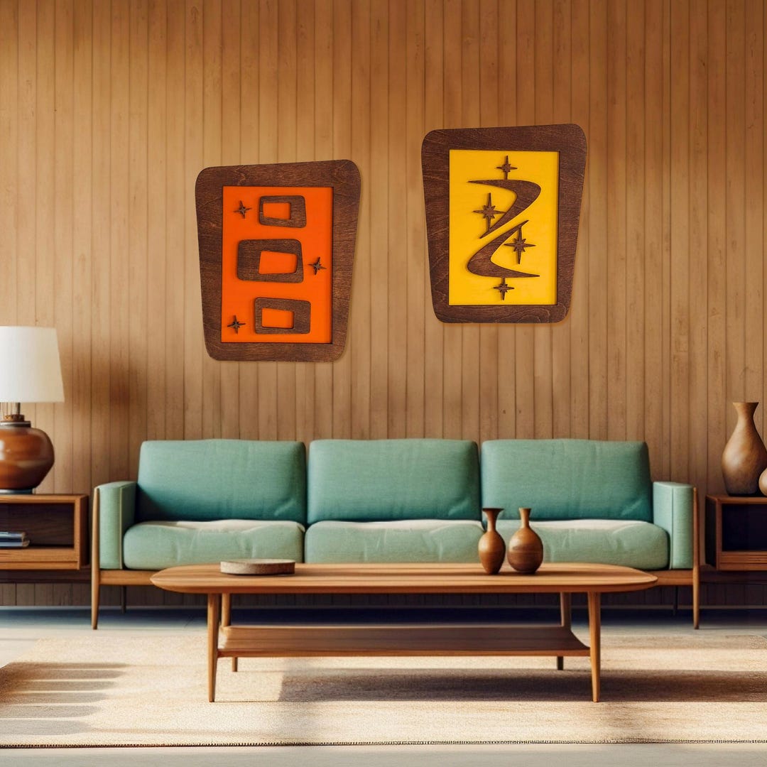 Atomic Googie Wall Art Set | Custom MCM Framed Wood Art | Mid-century ...