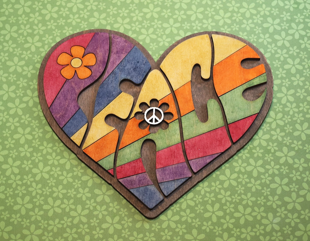 Vibrant Heart-shaped Wooden Peace Sign 3D Peace Wall Art Hippie Peace ...