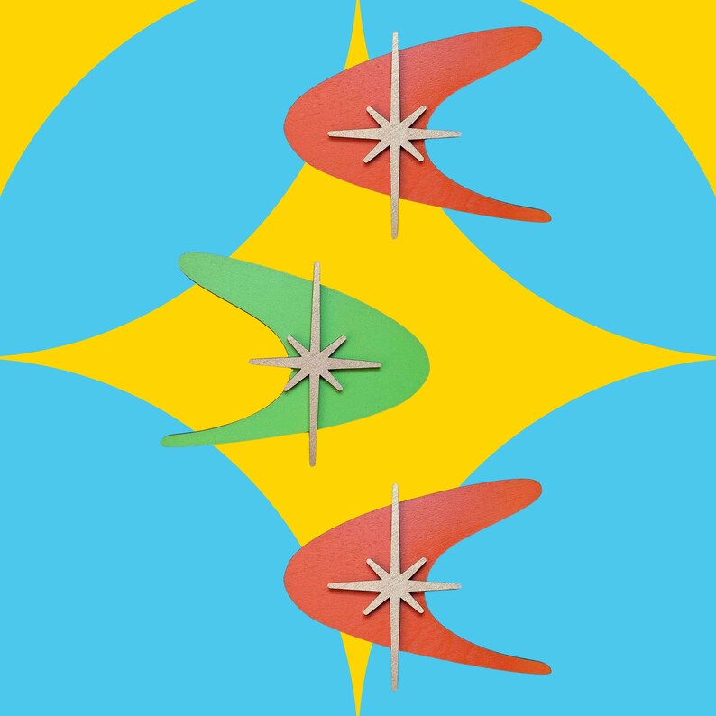Mid Century Modern Boomerang Wall Art | Atomic Starburst Decor, Set of ...