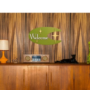 Mid-century Welcome Sign | Retro Wood Sign | MCM Googie Atomic Art ...