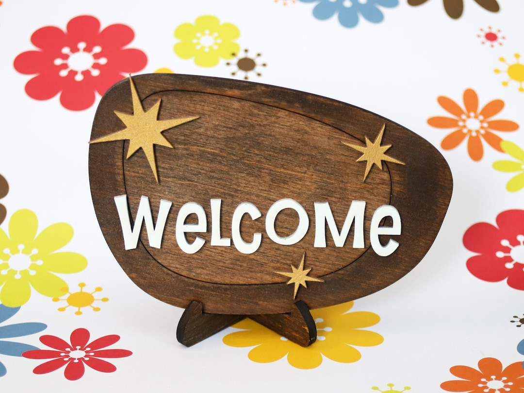 Mid Century Welcome Sign Retro Wood Sign MCM Welcome Sign - Etsy