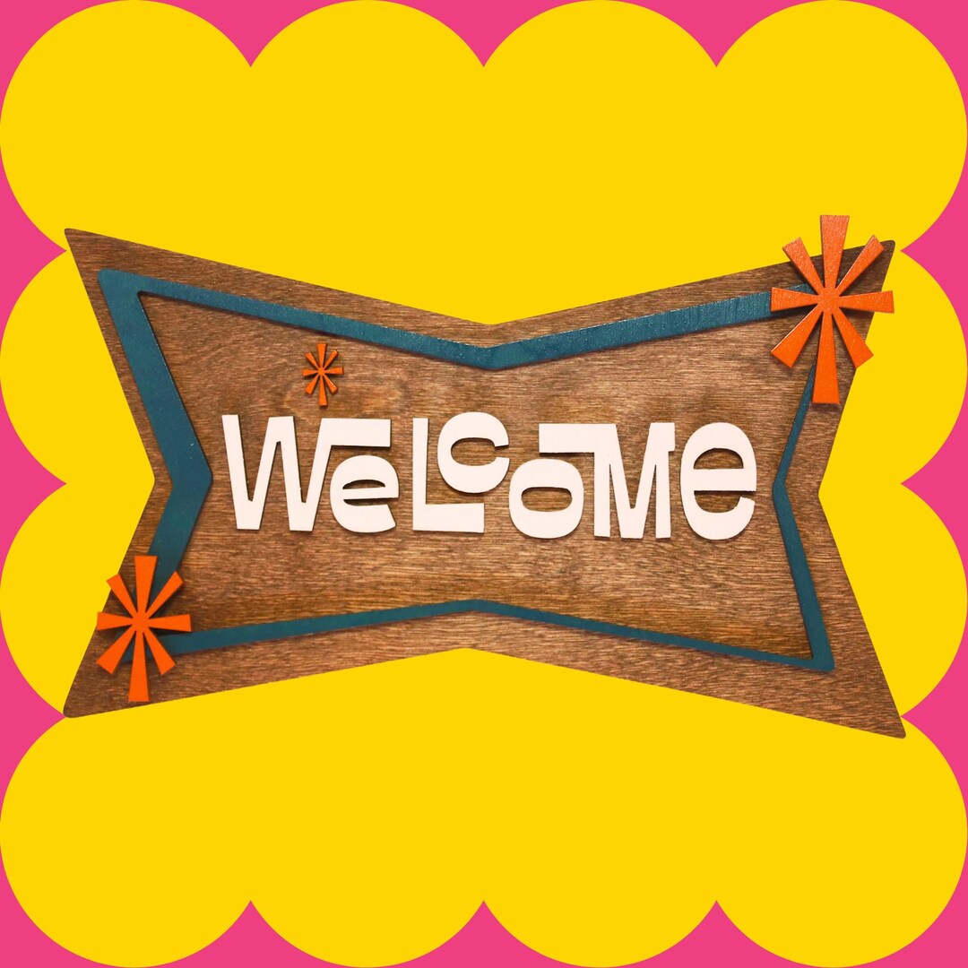 Mid-century Modern Bowtie Atomic Welcome Sign | Custom 3D MCM Door Sign ...