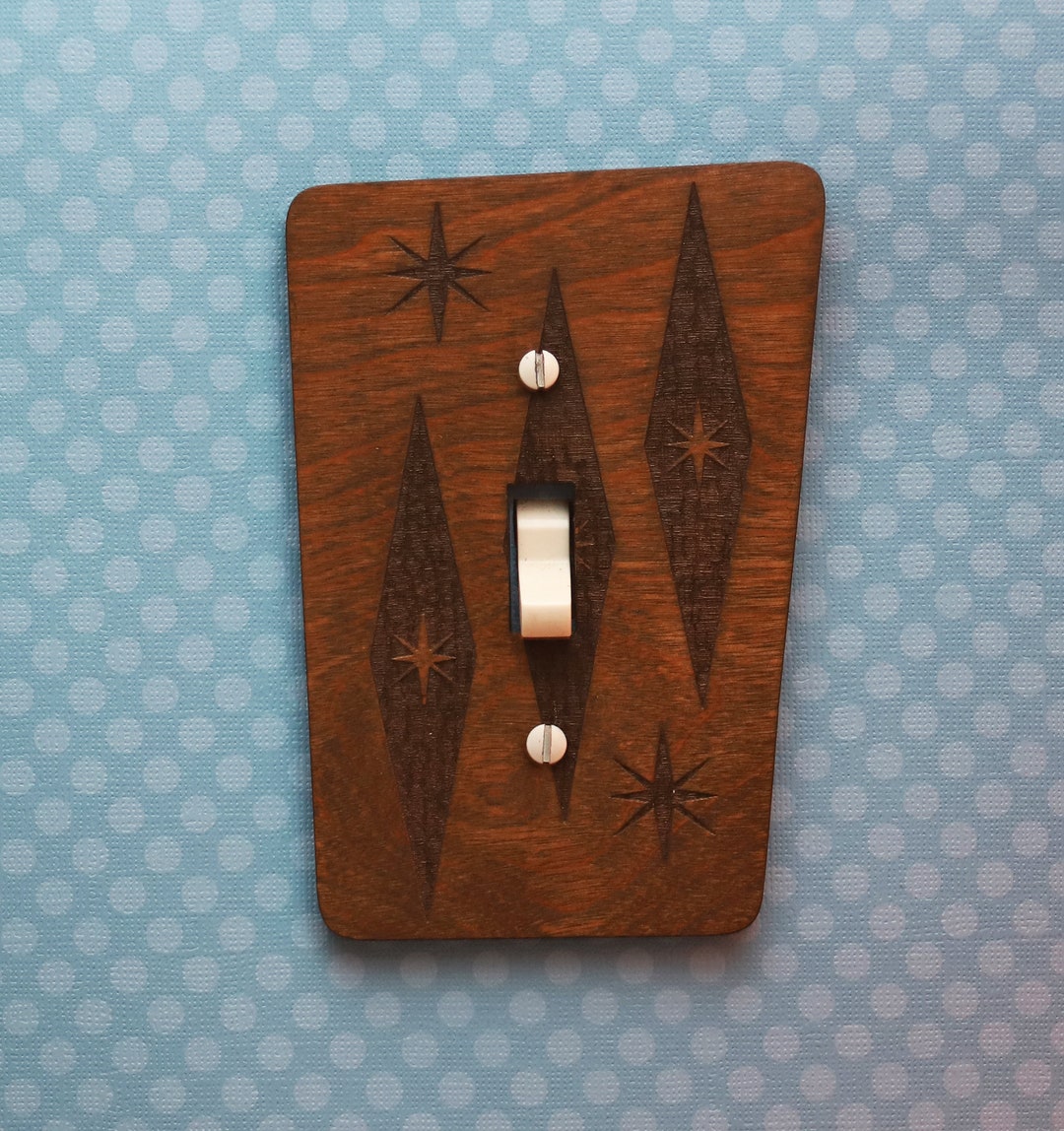 Atomic Light Switch Wall Plate Mid Century Modern Diamond Engraved ...
