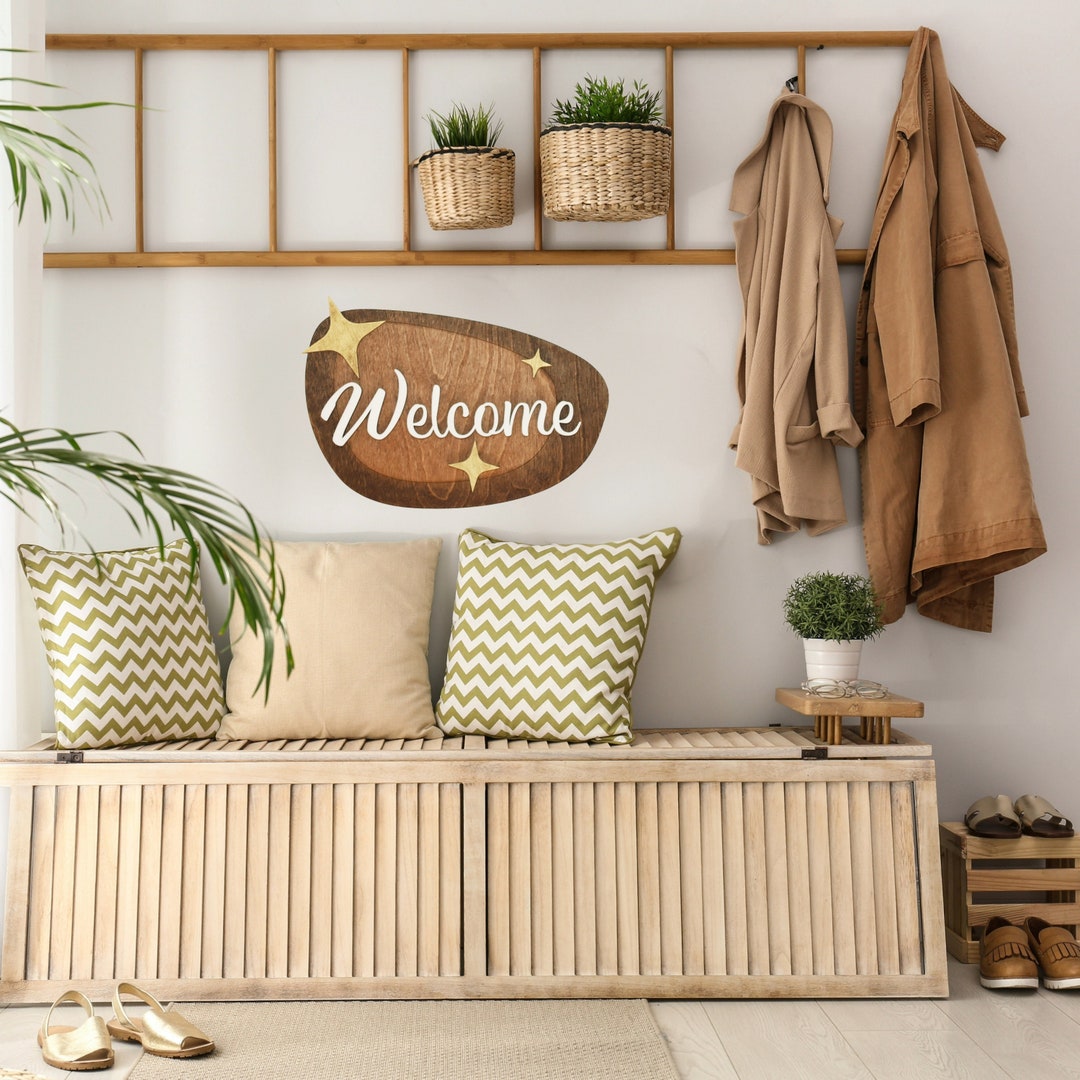 Mid-century Welcome Sign | Retro Wood Sign | MCM Googie Atomic Art ...