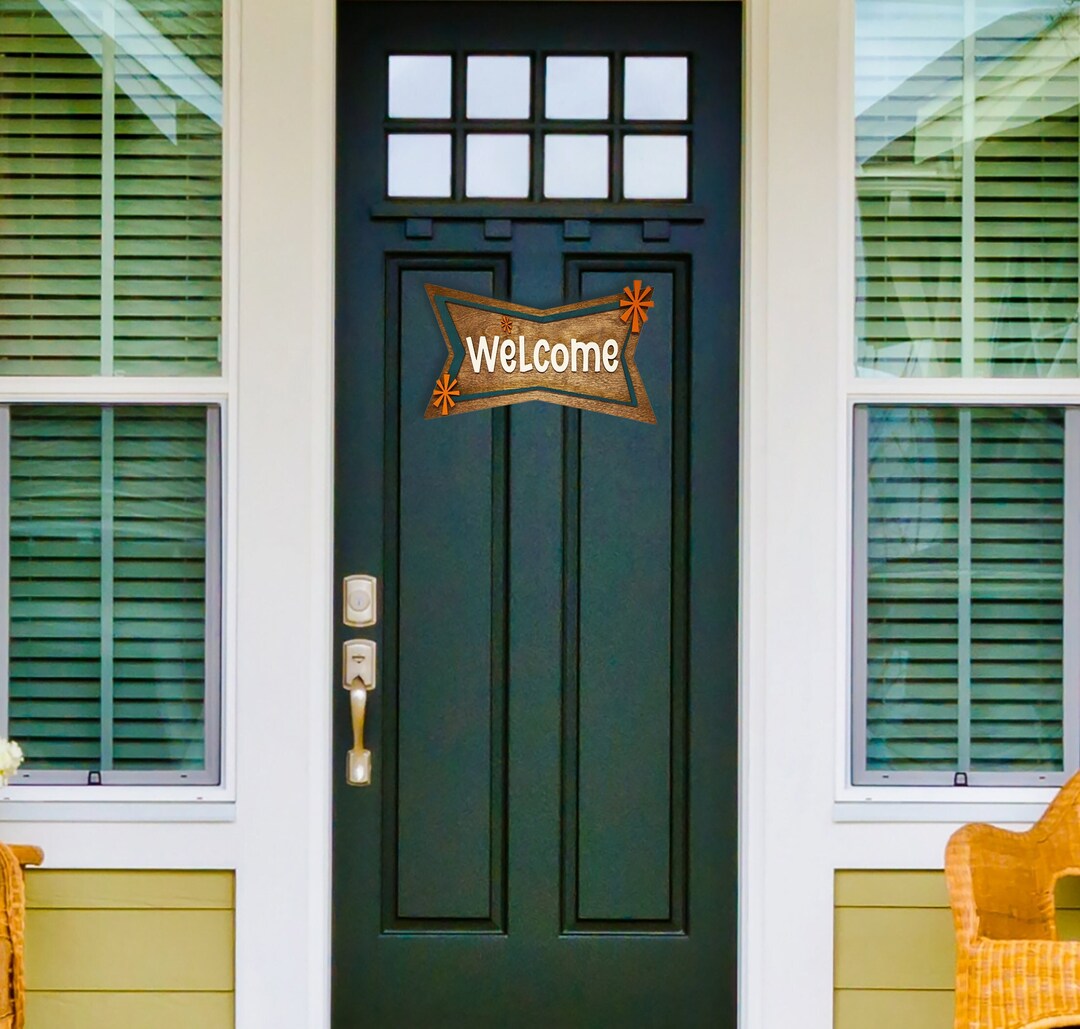 Mid-century 3D Atomic Welcome Sign | Bowtie Door Sign | MCM Wood Art - Etsy